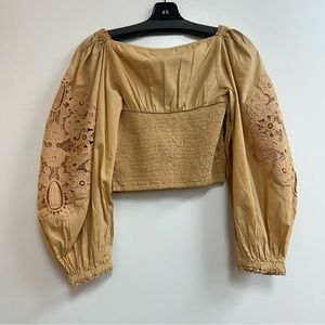 FARM Rio | Tops | Farm Rio Lace Blouse In Dark Sand | Poshmark